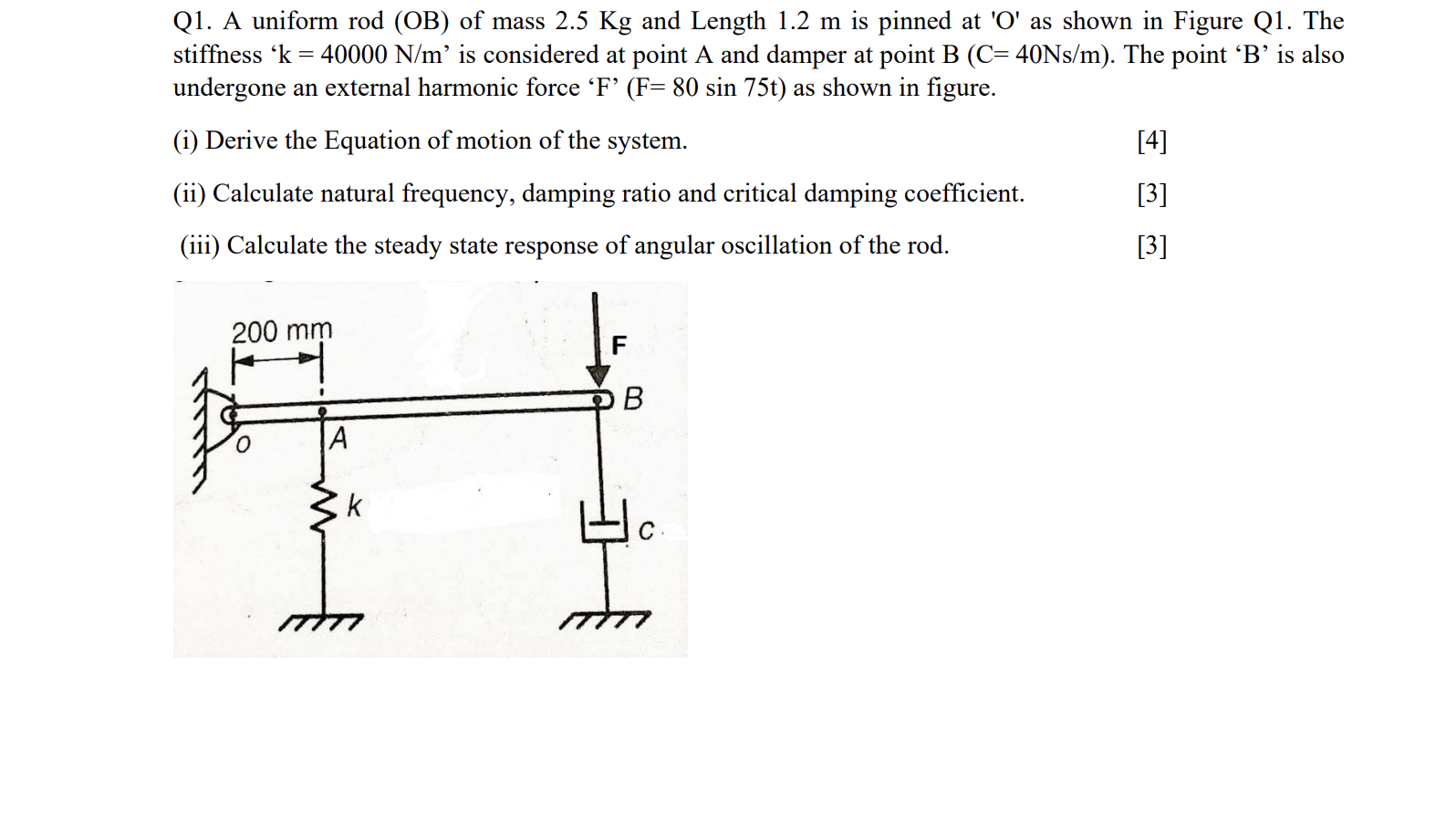 Solved Q1. ﻿A uniform rod (OB) of ﻿mass 2.5 Kg ﻿and Length | Chegg.com
