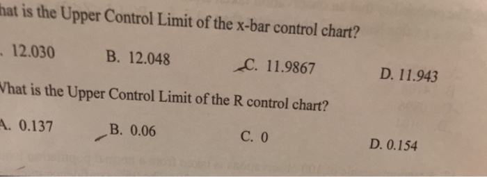 hat is the Upper Control Limit of the x-bar control | Chegg.com