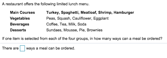 Solved A restaurant offers the following limited lunch menu. | Chegg.com