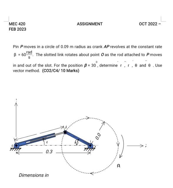 Solved Pin P moves in a circle of 0.09 m radius as crank AP | Chegg.com