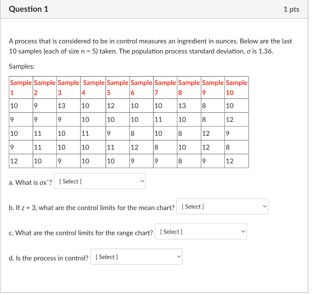 Solved A process that is considered to be in control | Chegg.com