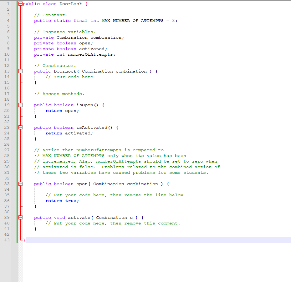 Solved Create an implementation for the class DoorLock | Chegg.com