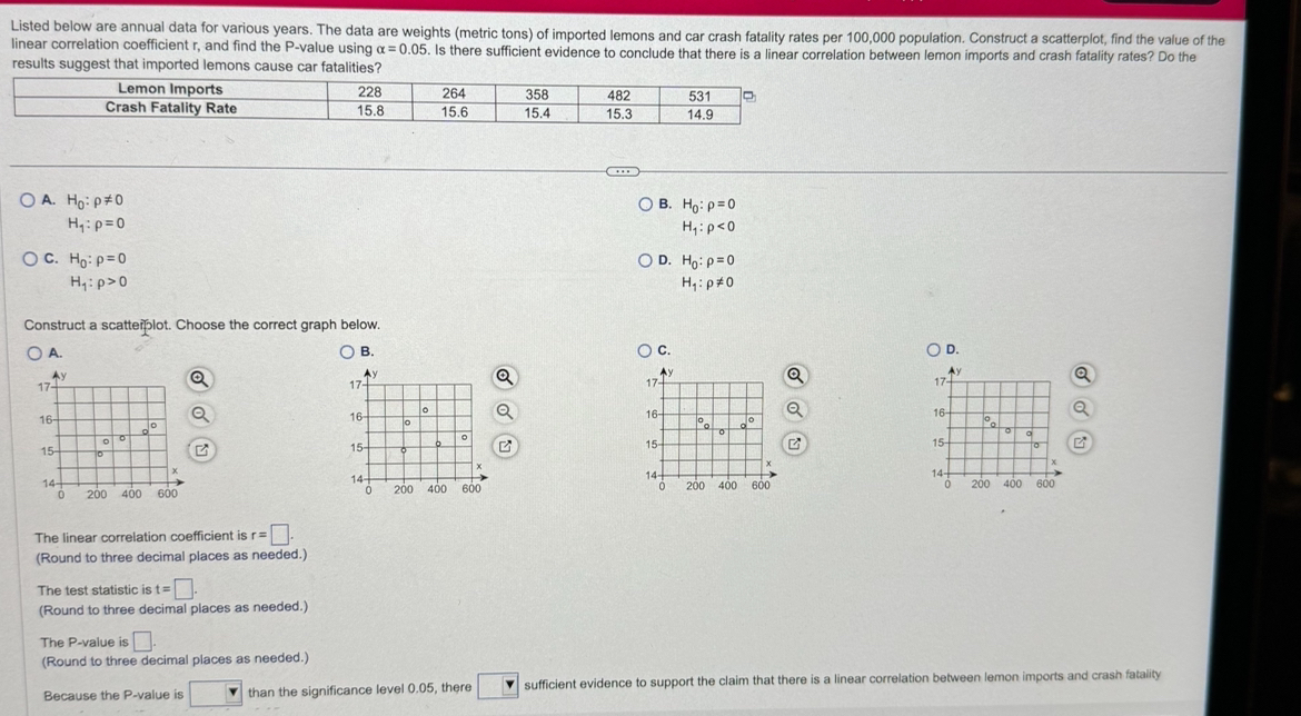 Solved correlation coefficient r, and find the P-value using | Chegg.com
