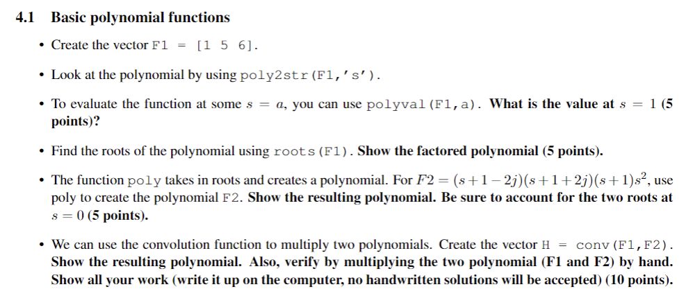Solved 4.1 Basic polynomial functions - Create the vector | Chegg.com