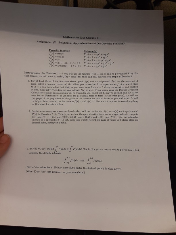 Solved Mathematics 221: Calculus III Assignment #1: | Chegg.com