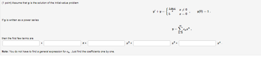 Solved (1 point) Assume that yy is the solution of | Chegg.com