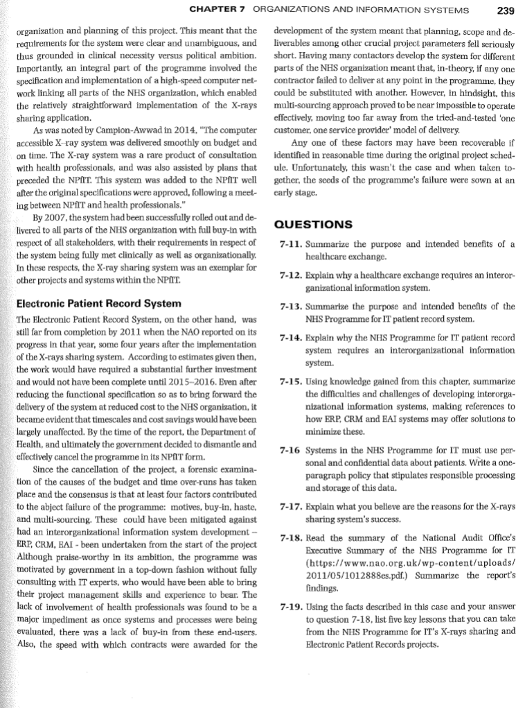 Solved CHAPTER 7 ORGANIZATIONS AND INFORMATION SYSTEMS 239 | Chegg.com