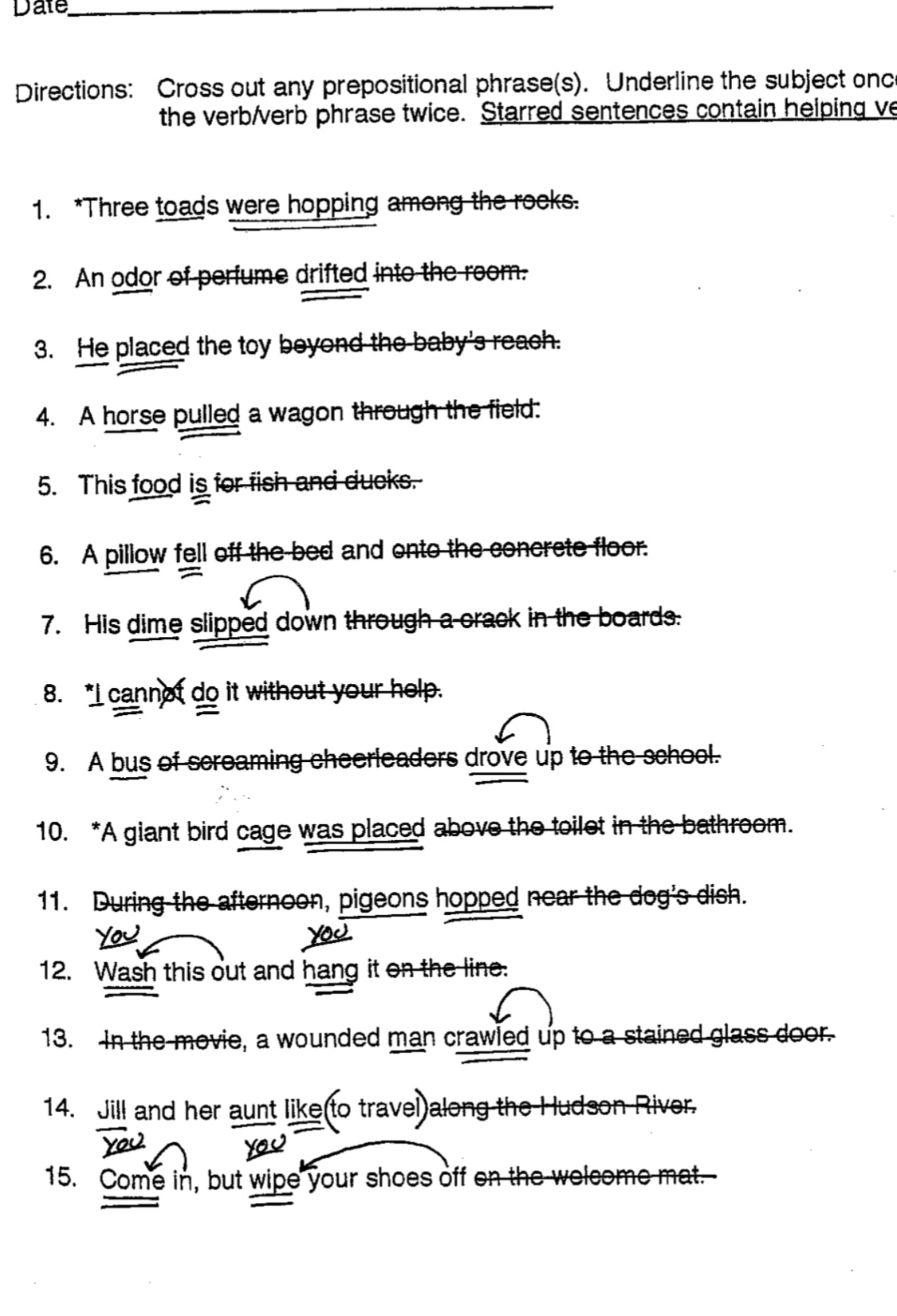 Directions: list the direct object and adverbs for | Chegg.com