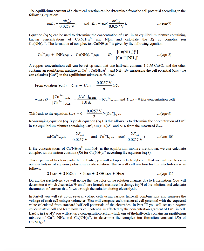 Experiment-B9: Electrochemical Cells Purpose In this | Chegg.com