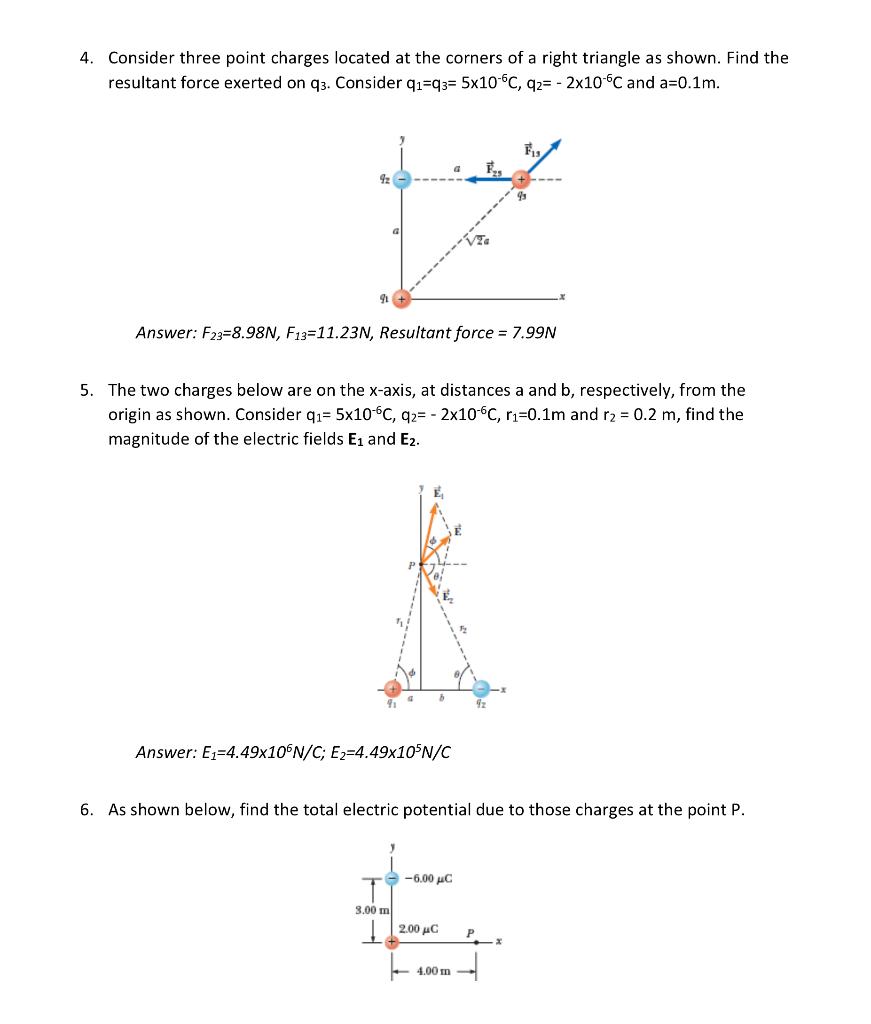 Solved 4. Consider three point charges located at the | Chegg.com