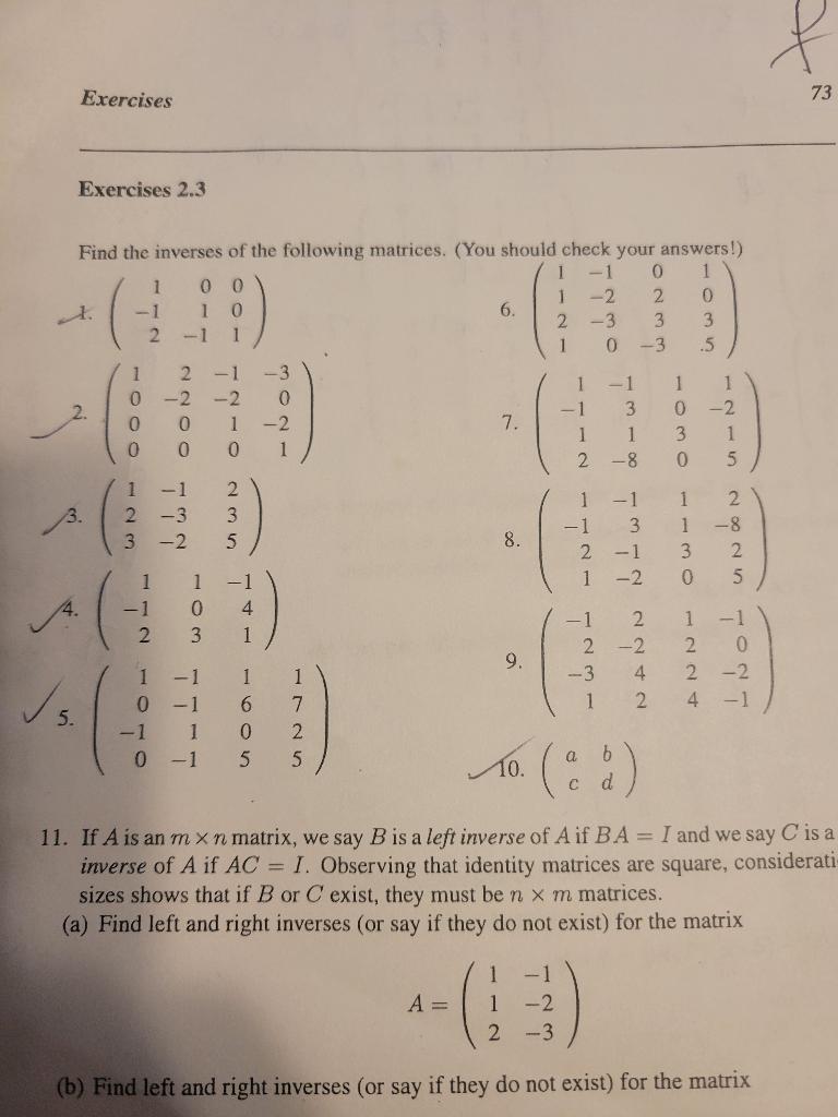Solved Find the inverses of the following matrices. (You | Chegg.com