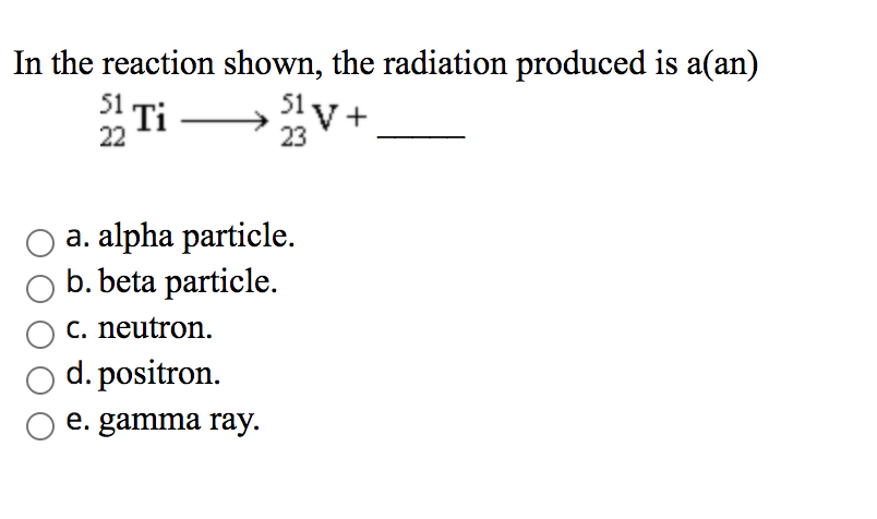 Solved In the reaction shown, the radiation produced is | Chegg.com
