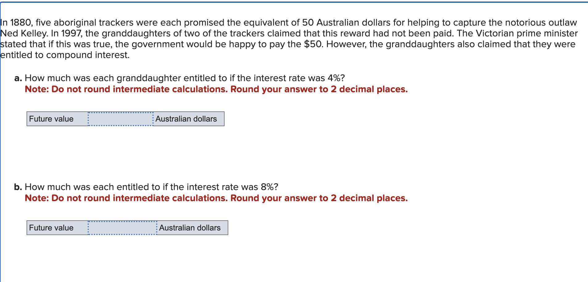Solved In 1880 Five Aboriginal Trackers Were Each Promised Chegg