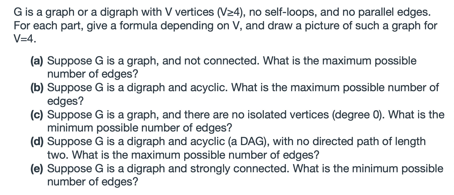 Solved G is a graph or a digraph with V vertices (V24), no | Chegg.com