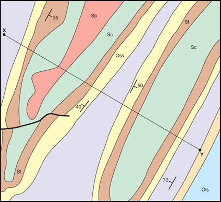 Solved View the map below. Using the strike and dip symbols | Chegg.com