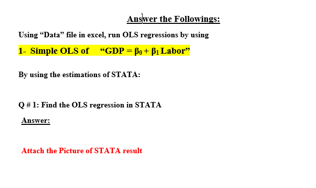 Solved Answer the Followings:Using "Data" file in excel, run | Chegg.com