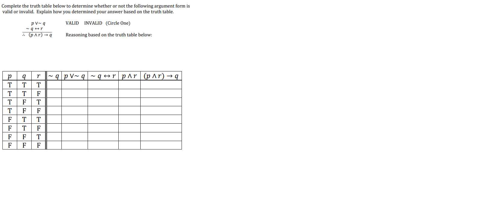 Solved Complete the truth table below to determine whether | Chegg.com