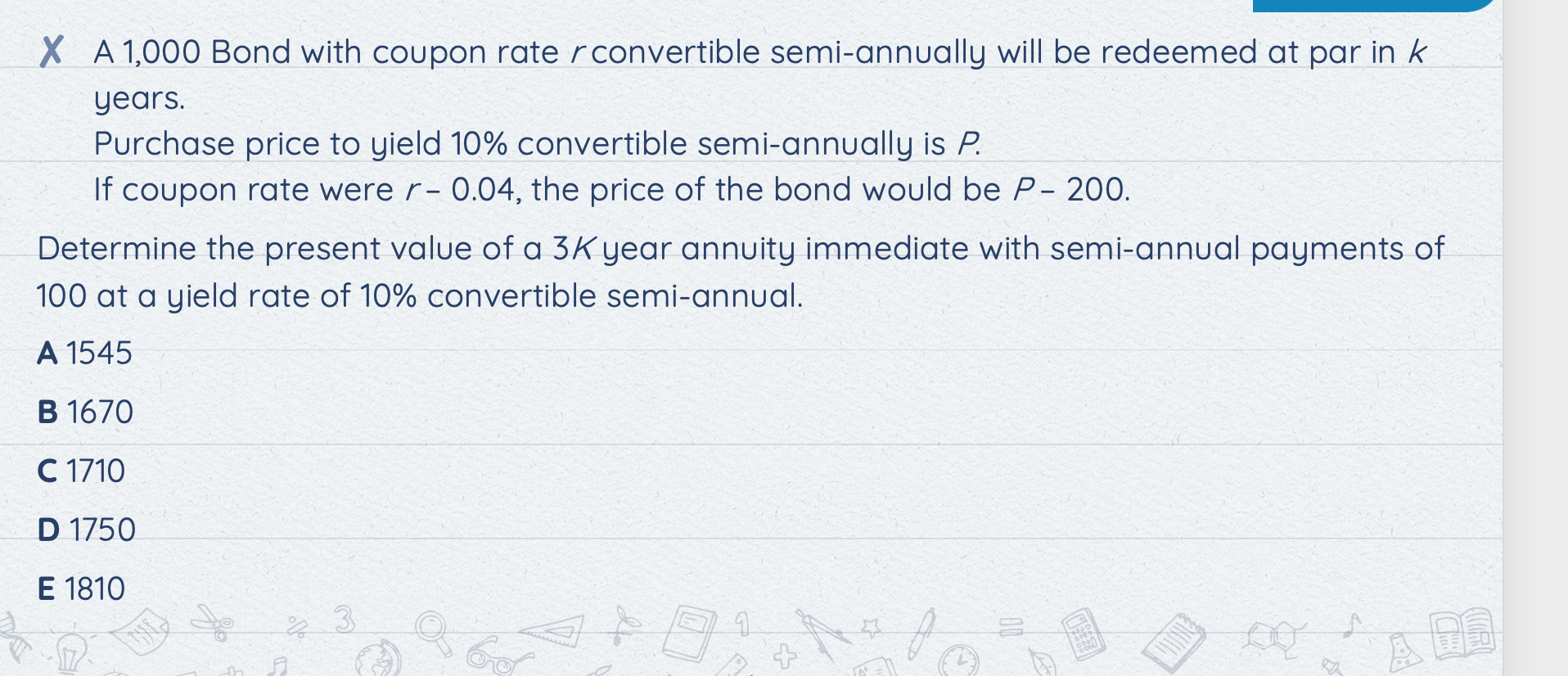 Solved X A 1,000 Bond with coupon rate r convertible | Chegg.com