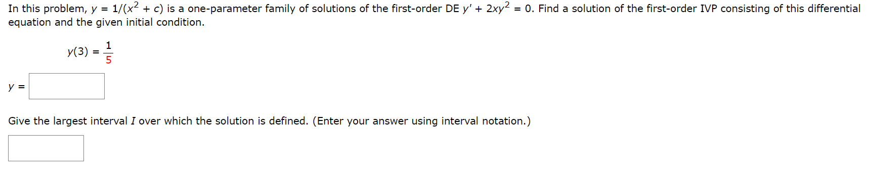 Solved In this problem, y=1/(x2+c) is a one-parameter family | Chegg.com