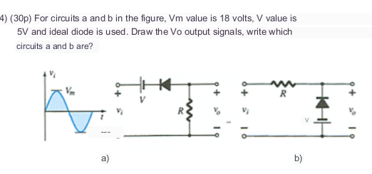 Solved (30p) For circuits a and b in the figure, Vm value is | Chegg.com