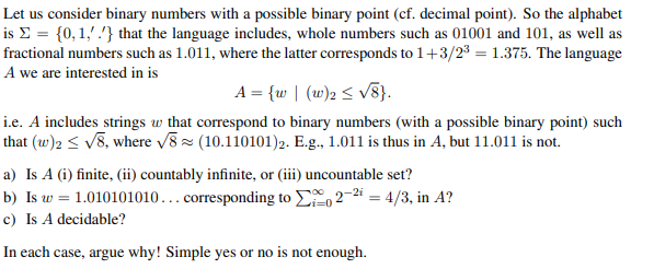 Let us consider binary numbers with a possible binary | Chegg.com