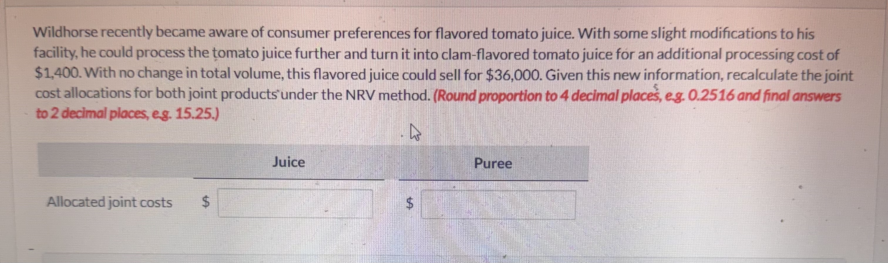 Solved Wildrorse \& Sons produces tomato juice and tomato | Chegg.com