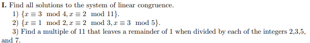 Solved I. Find all solutions to the system of linear | Chegg.com
