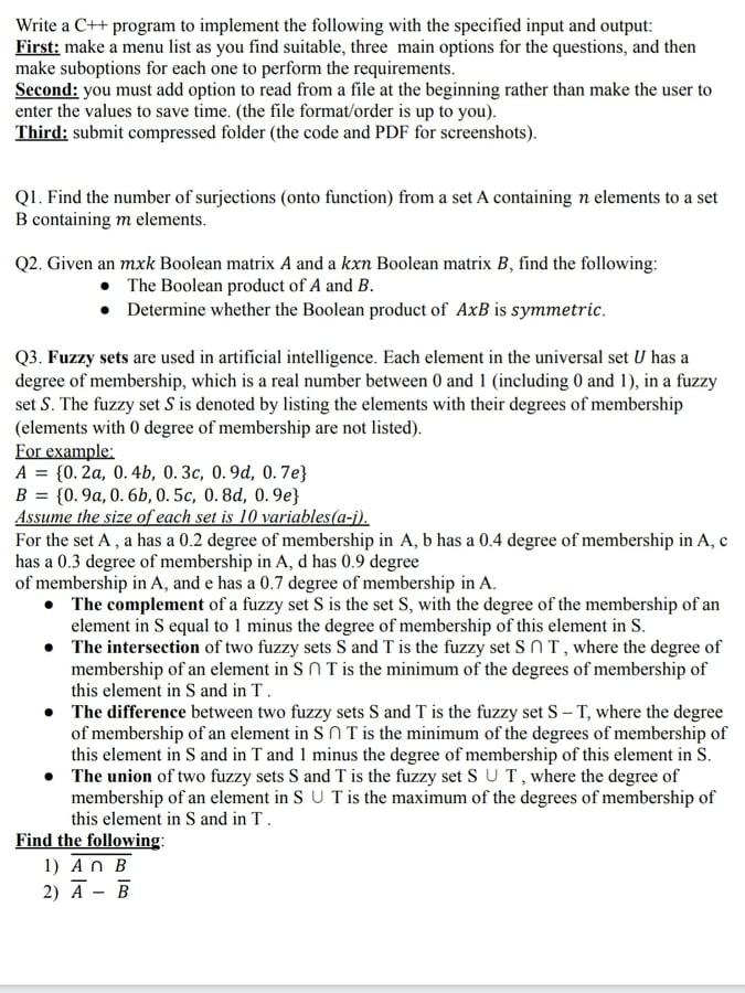Solved Write a C++ program to implement the following with | Chegg.com