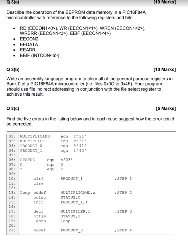 Solved Describe the operation of the EEPROM data memory in a | Chegg.com