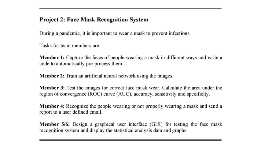 Solved Project 2: Face Mask Recognition System During a | Chegg.com