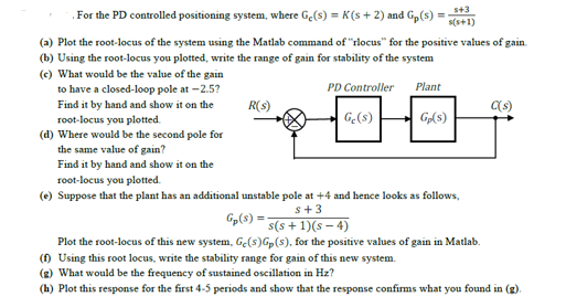 Solved For the PD controlled positioning system, where Ge(s) | Chegg.com