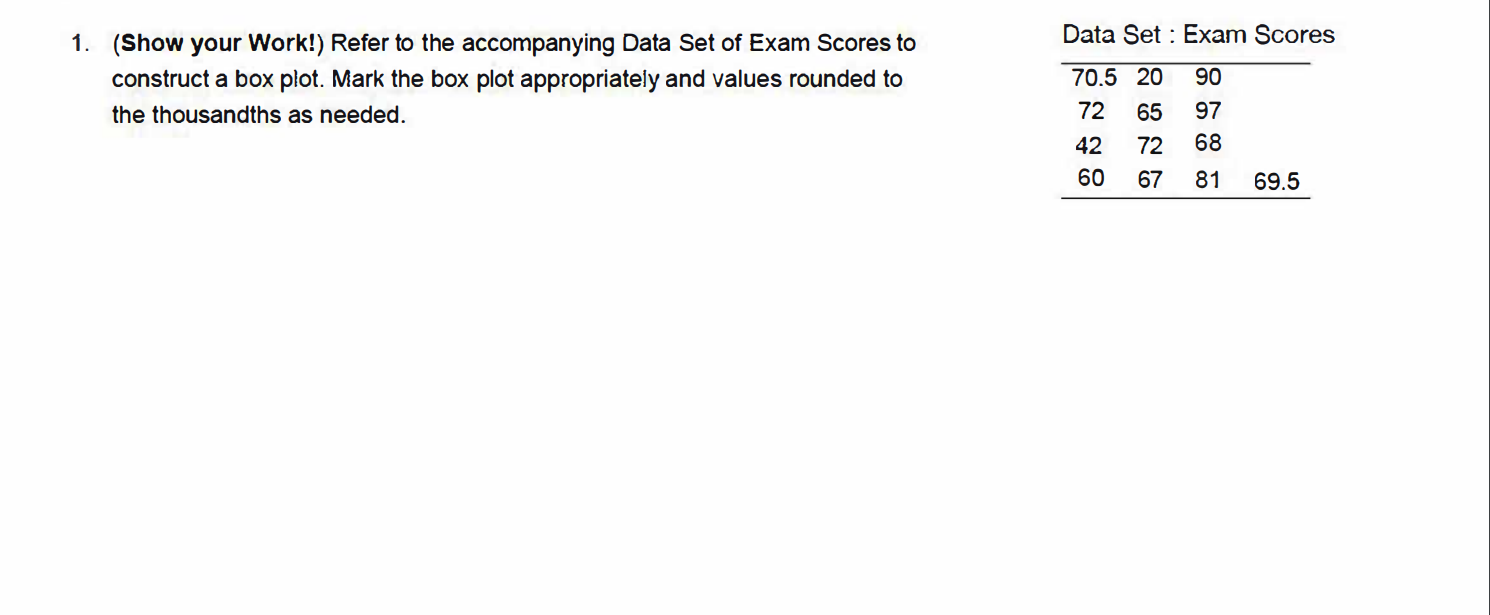 Solved Data Set : Exam Scores 1. (Show your Work!) Refer to | Chegg.com