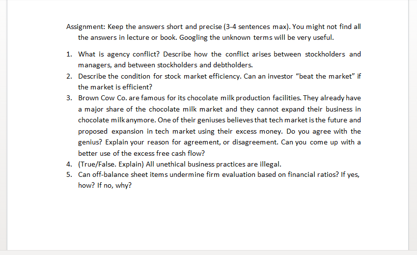 Solved Assignment: Keep the answers short and precise (3-4 | Chegg.com