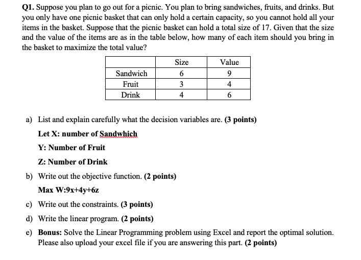 Solved Q1. Suppose you plan to go out for a picnic. You plan | Chegg.com