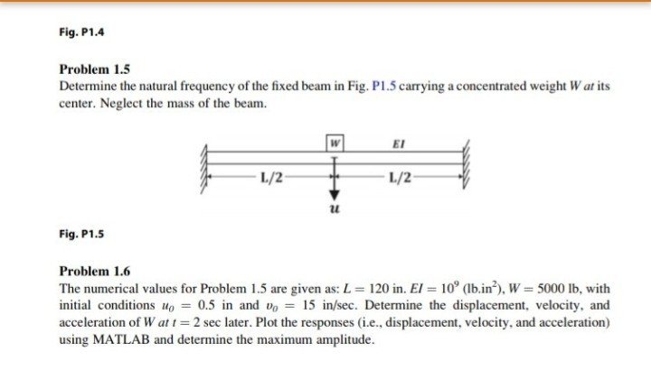 Solved Fig. P1.4 Problem 1.5 Determine the natural frequency | Chegg.com