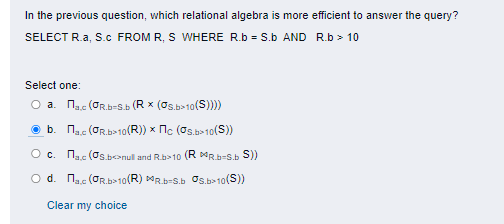 Solved In the previous question, which relational algebra is | Chegg.com
