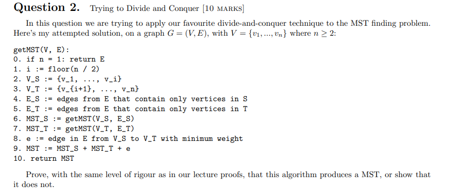 Solved Question 2. Trying to Divide and Conquer [10 MARKS] | Chegg.com