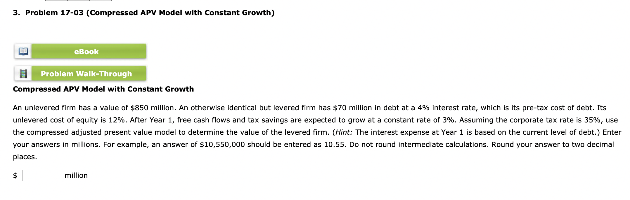 Solved 3. Problem 17-03 (Compressed APV Model with Constant | Chegg.com