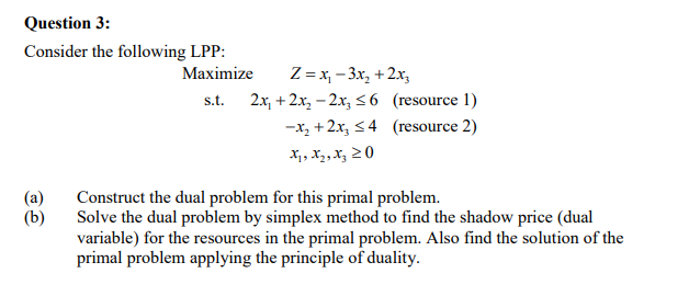Solved Question 3: Consider the following LPP: Maximize Z = | Chegg.com