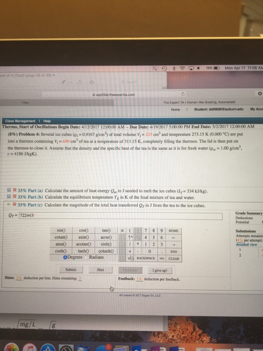 Solved Due Dates 419/2017 5300:00 PM End Date: 3/2/2017 12 | Chegg.com