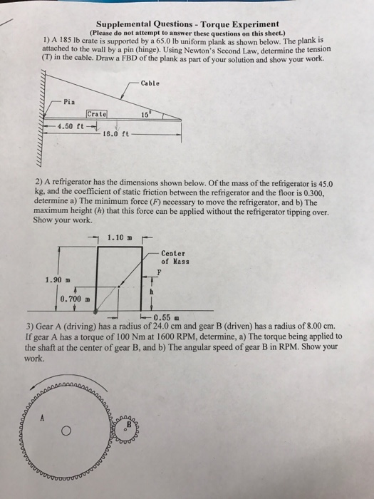 Solved Supplemental Questions Torque Experiment (Please do | Chegg.com