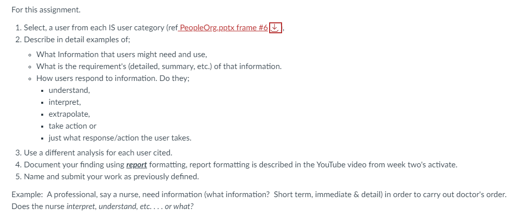 Solved For this assignment. 1. Select, a user from each IS | Chegg.com