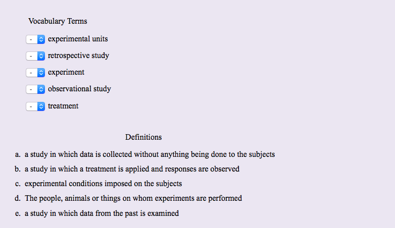 Solved Vocabulary Terms experimental units retrospective | Chegg.com