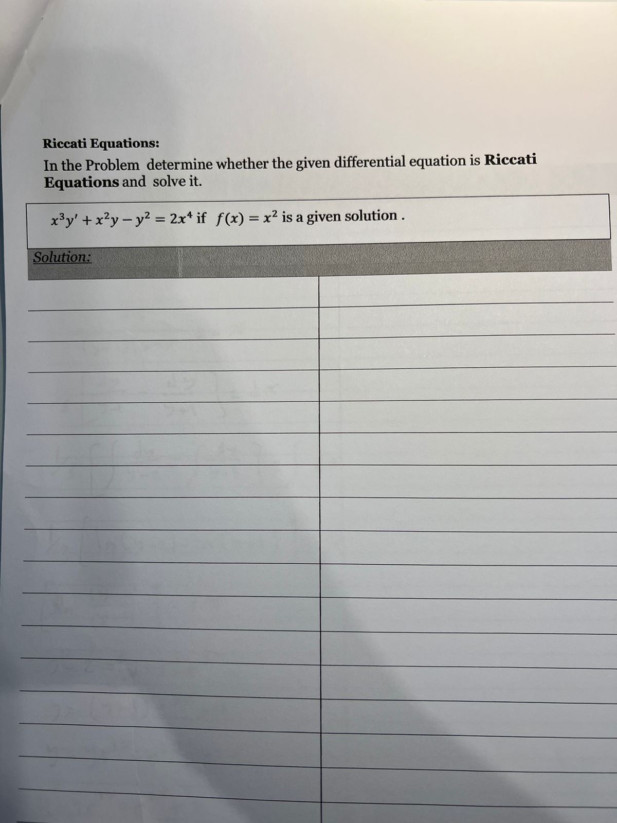 Solved Riccati Equations In The Problem Determine Whether