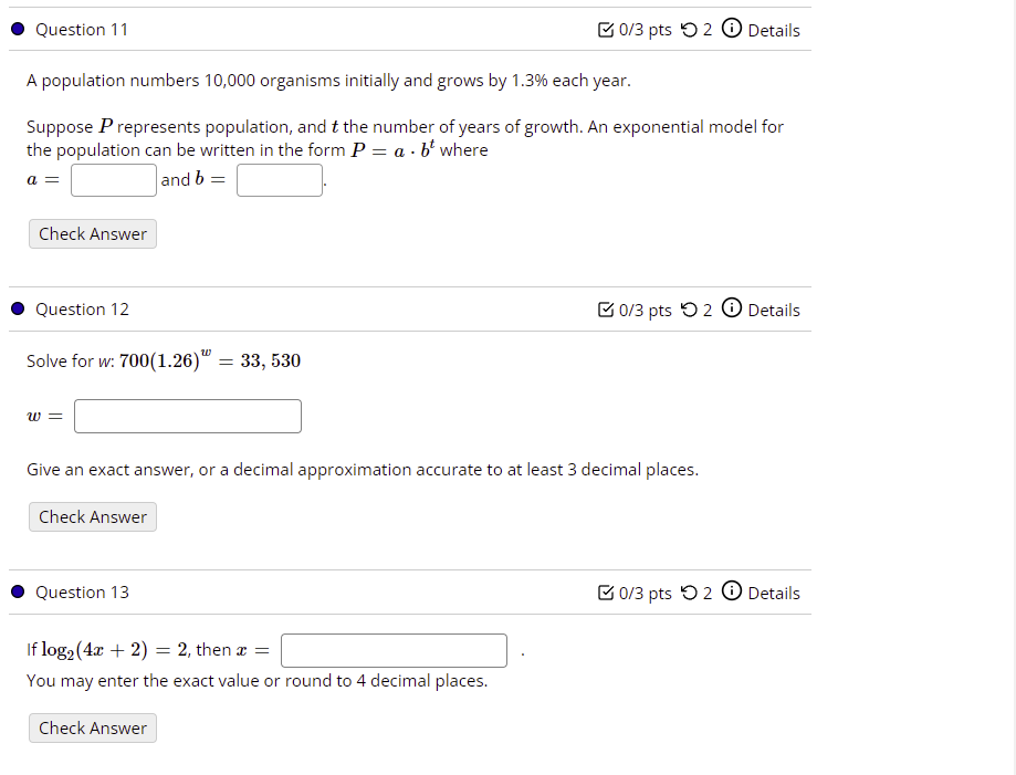 Solved Question 11 0/3 pts 2 Details A population numbers | Chegg.com