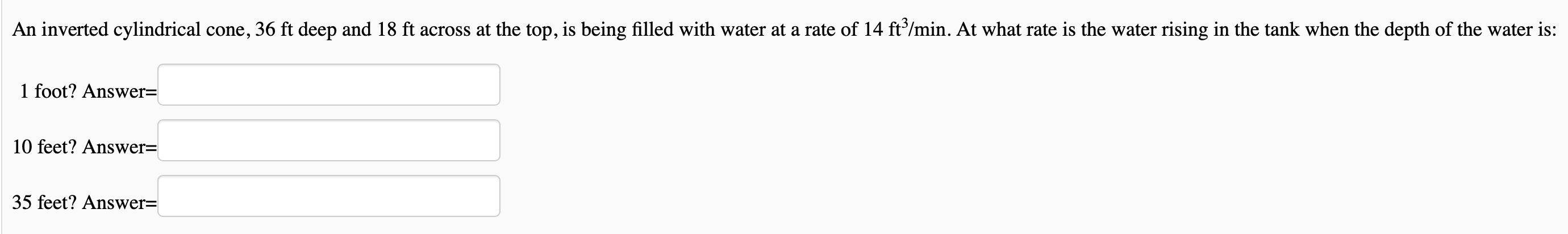 Solved An inverted cylindrical cone, 36 ft deep and 18 ft | Chegg.com