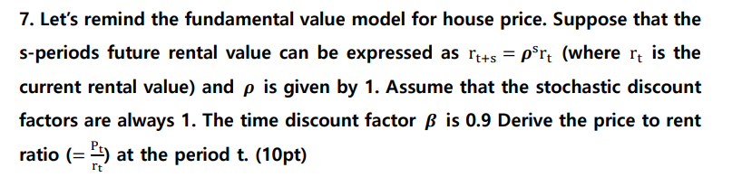 Solved 7. Let's remind the fundamental value model for house | Chegg.com