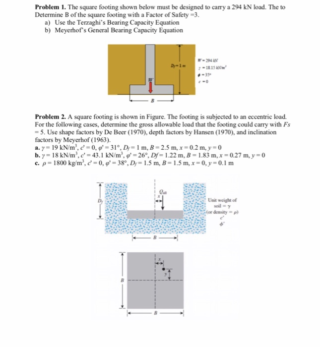 Solved Problem. The square footing shown below must be | Chegg.com Solved Problem. The square footing shown below must be | Chegg.com