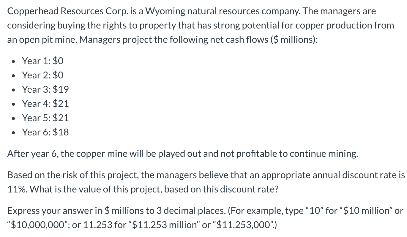 Solved Copperhead Resources Corp. is a Wyoming natural | Chegg.com