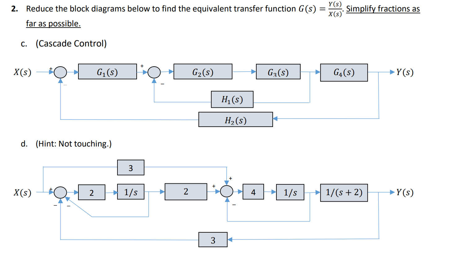 Y(S) X(s) 2. Reduce the block diagrams below to find | Chegg.com